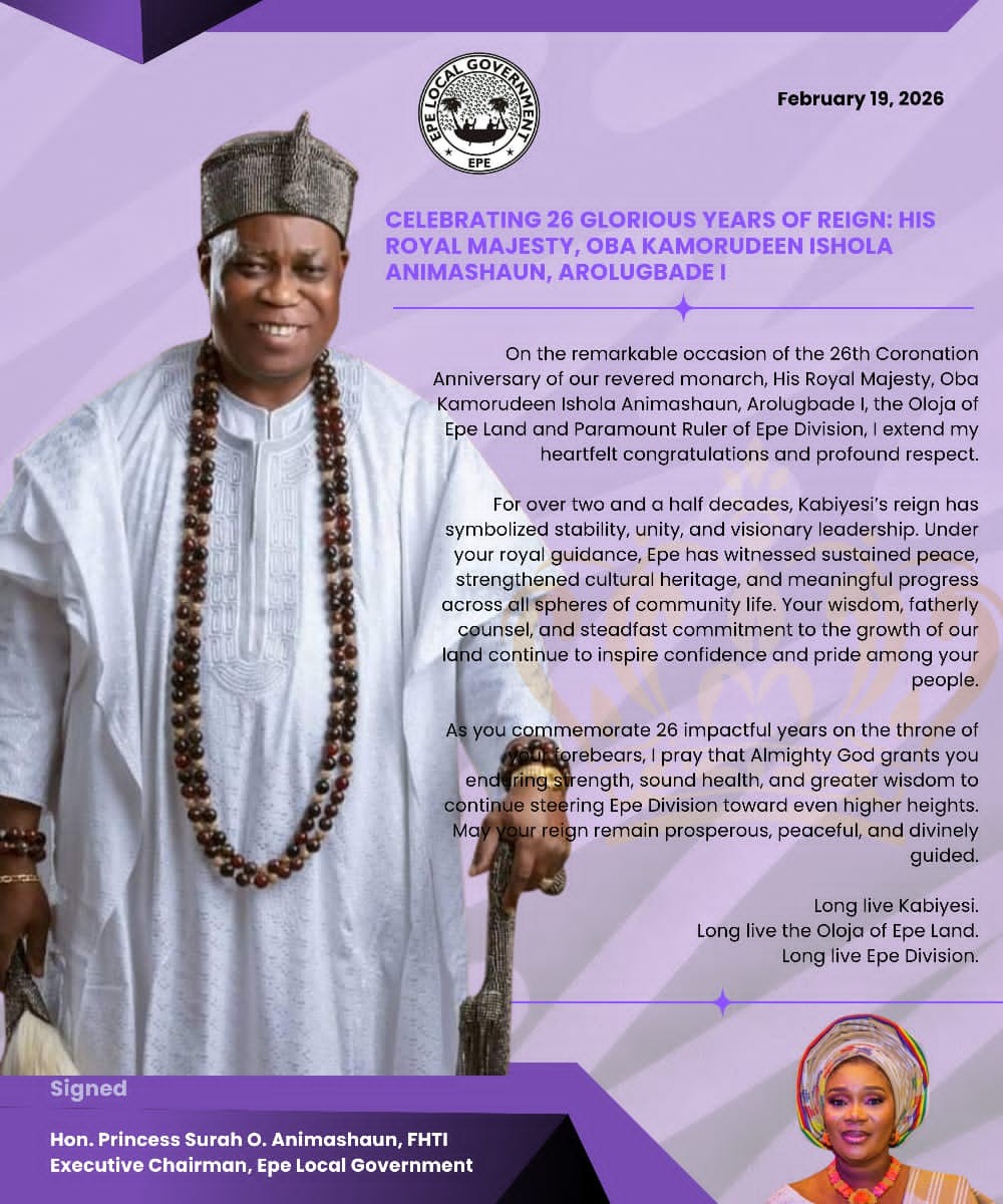 Epe LGA Celebrates 26 Years of Oba Animashaun’s Reign
